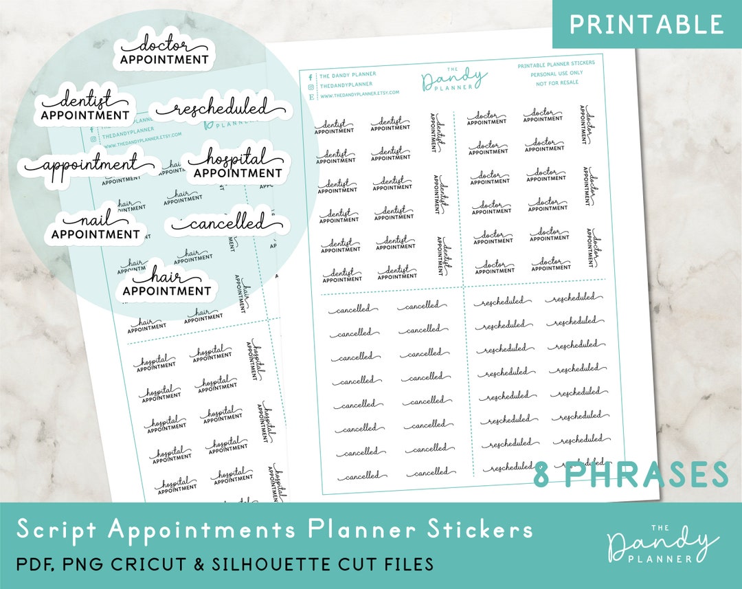 Script Appointment Planner Stickers: Printable PDF, PNG, Cricut ...