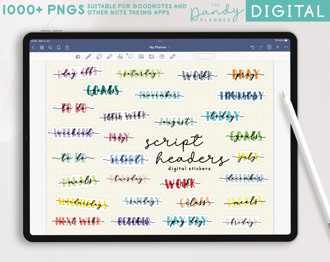 Script Headers DIGITAL Stickers, 1000+ Planner Headers for Digital ...