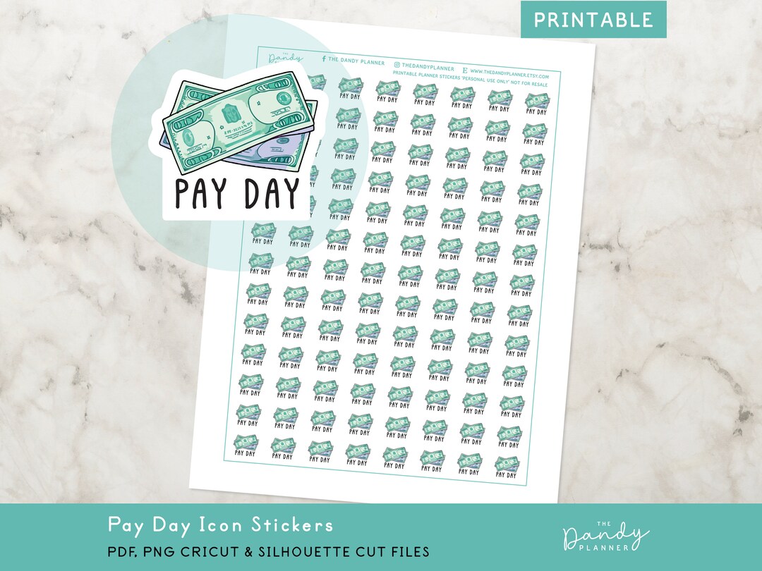 Pay Day Icon Planner Stickers Printable, Pay Day Planning Stickers, DIY ...