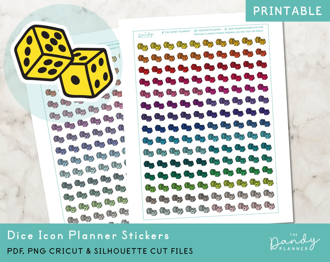 Dice Icon Planner Stickers Printable, Game Night Icons Planning ...