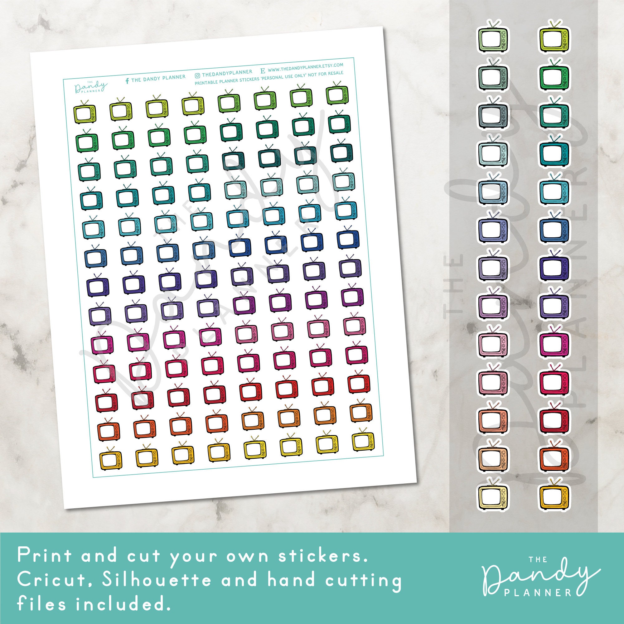 TV Icon Stickers Printable, Television Icon Stickers, DIY Printable ...