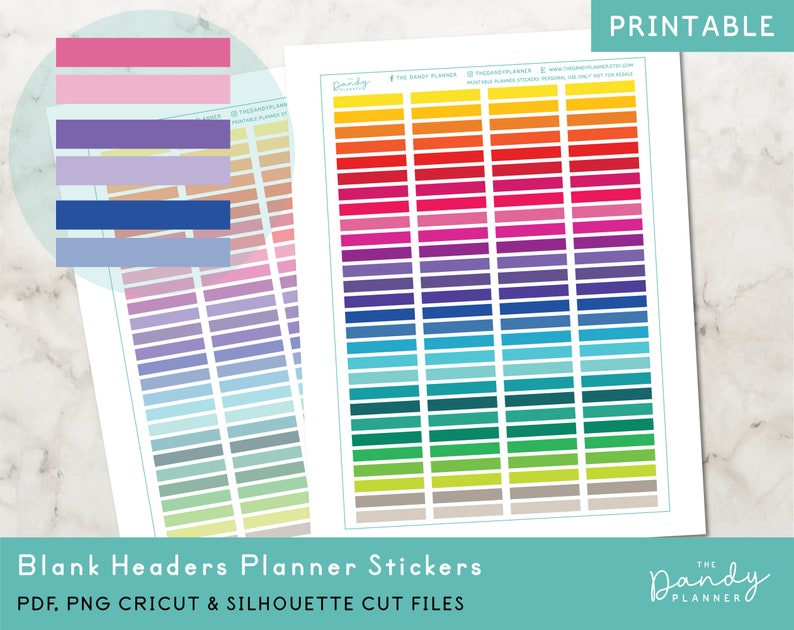 Blank Header Planner Stickers Printable, Pastel & Bright Headers ...
