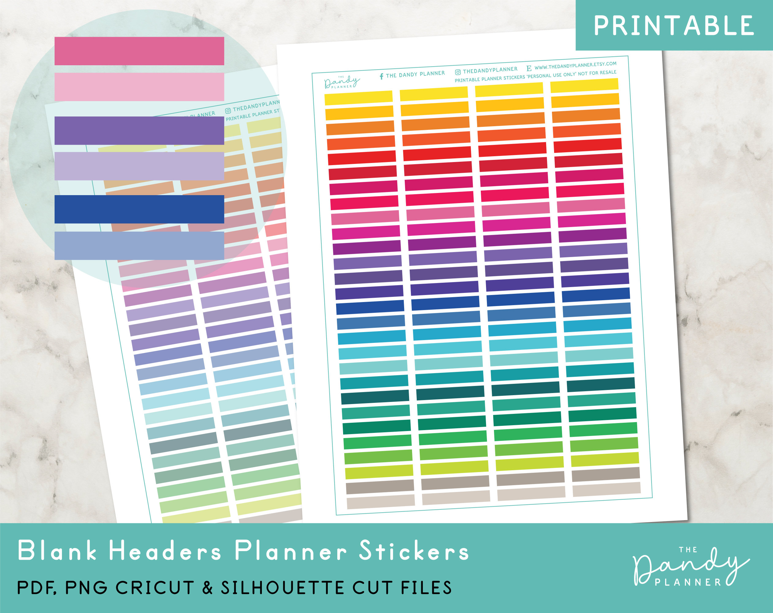 Blank Header Planner Stickers Printable, Pastel & Bright Headers ...