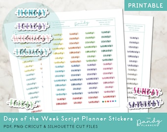 Days of the Week Script, Printable Planner Stickers - Etsy