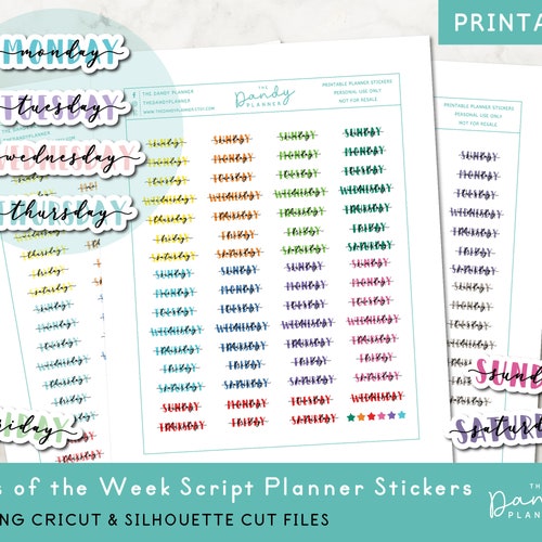 Days of the Week Script Text Planner Stickers Printable Week - Etsy Canada