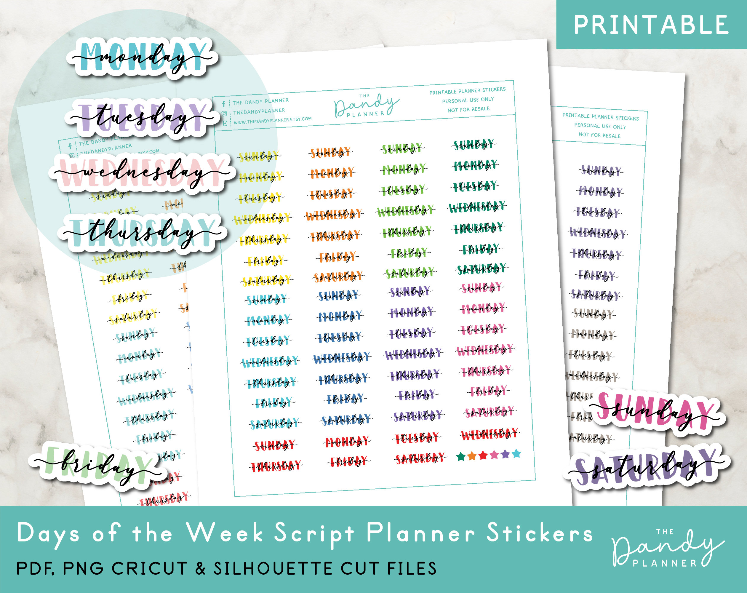Days of the Week Script Planner Stickers Printable Pastel - Etsy