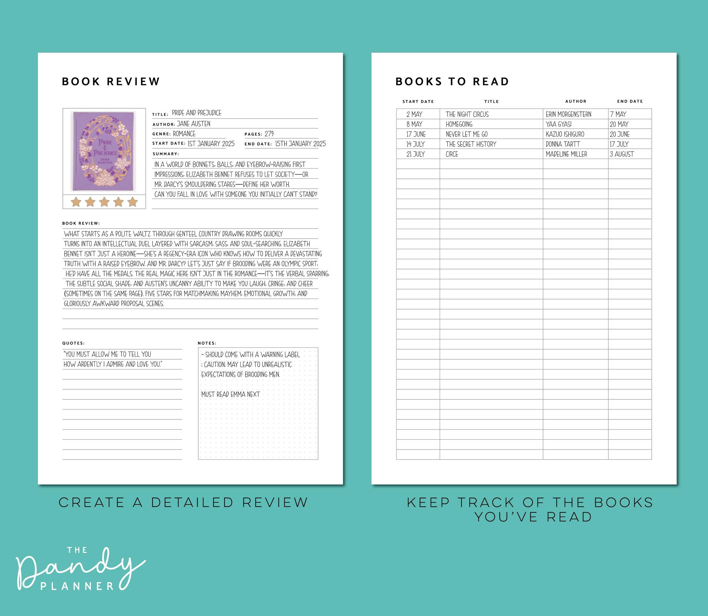 Book Review Tracker Printable: Reading List Organizer (A4, A5, Letter ...
