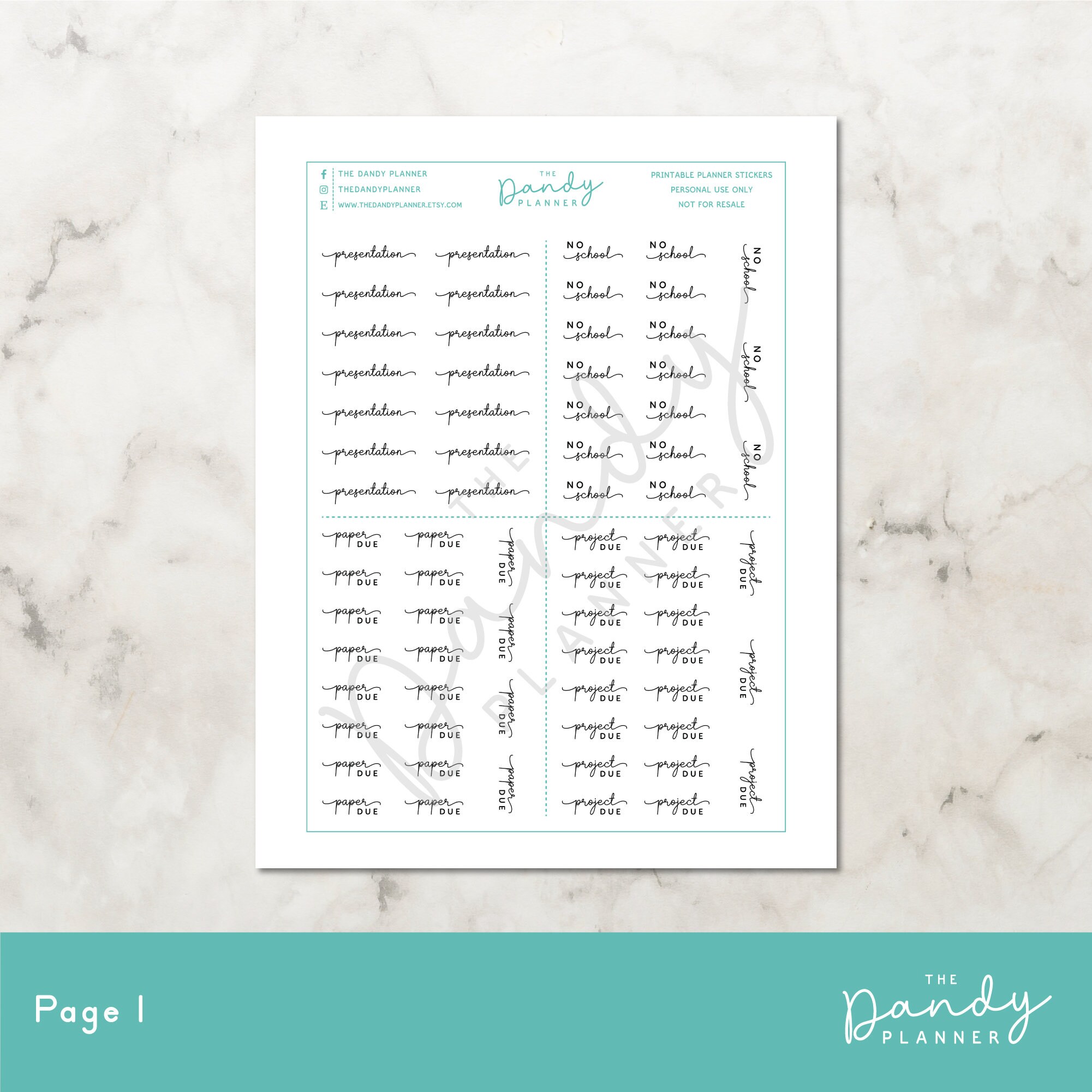 School Planner Stickers Printable, Script Planner Stickers, Planner ...