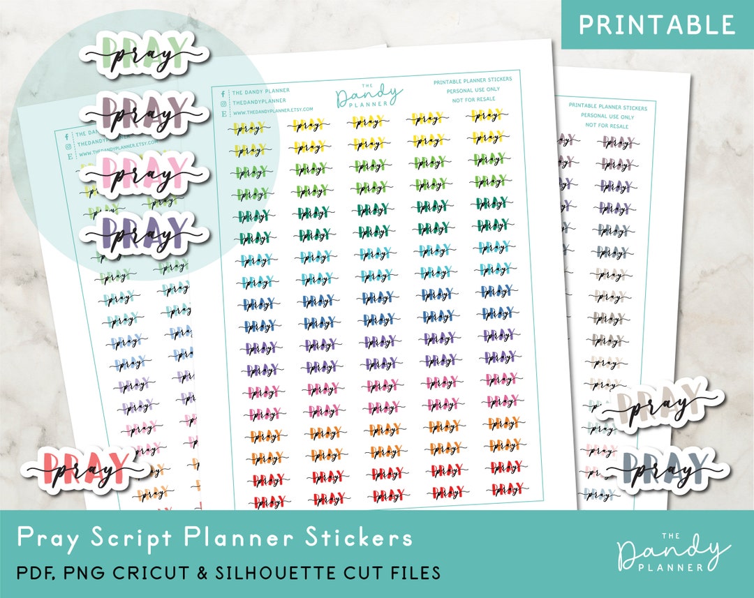 Pray Script Planner Stickers Printable, Rainbow Script Daily Prayers ...