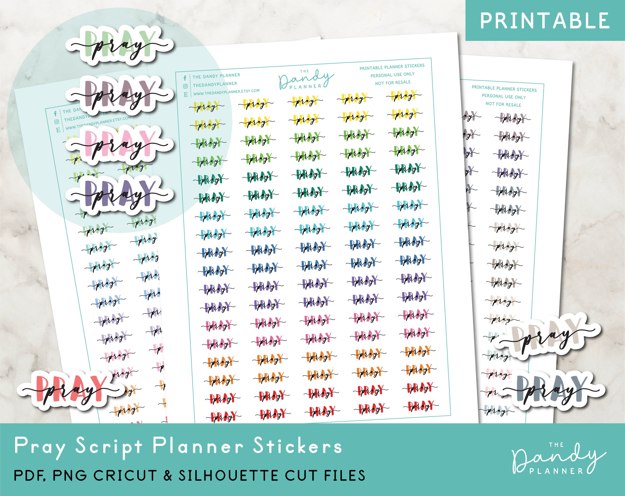 Pray Script Planner Stickers Printable, Rainbow Script Daily Prayers ...