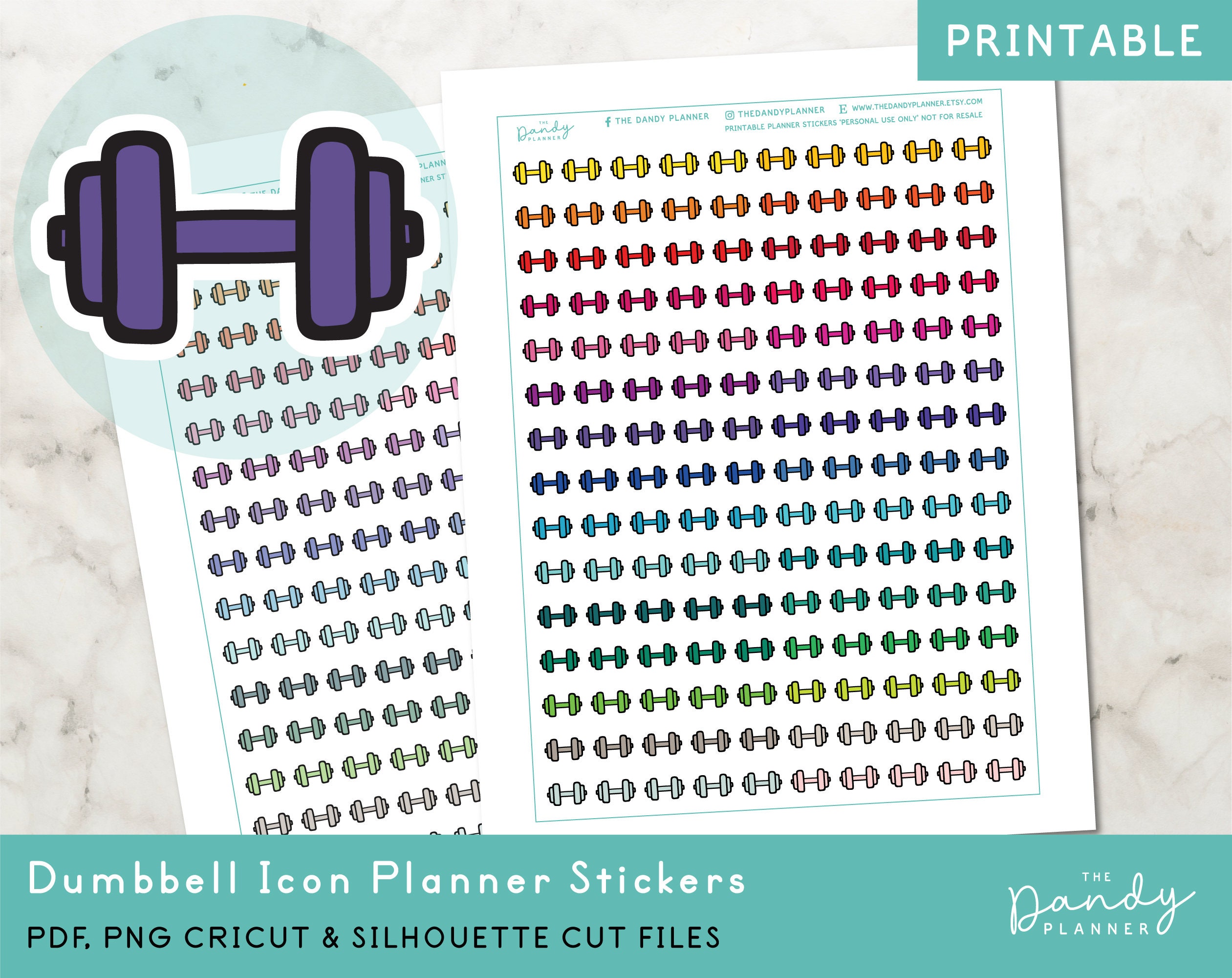Dumbbell Icon Planner Stickers Printable, Weight Icons Planning ...