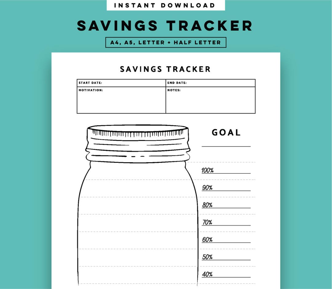 Mason Jar Savings Tracker Printable: A4, A5, Letter, Half-letter (PDF ...