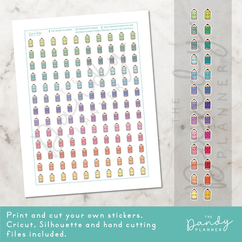 Kawaii Pencil Planner Stickers Printable, Cute Pencil Stickers, DIY ...