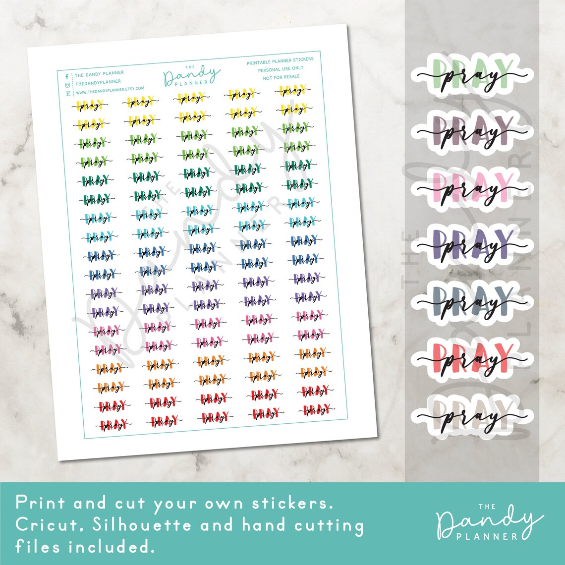Pray Script Planner Stickers Printable Rainbow Script Daily - Etsy