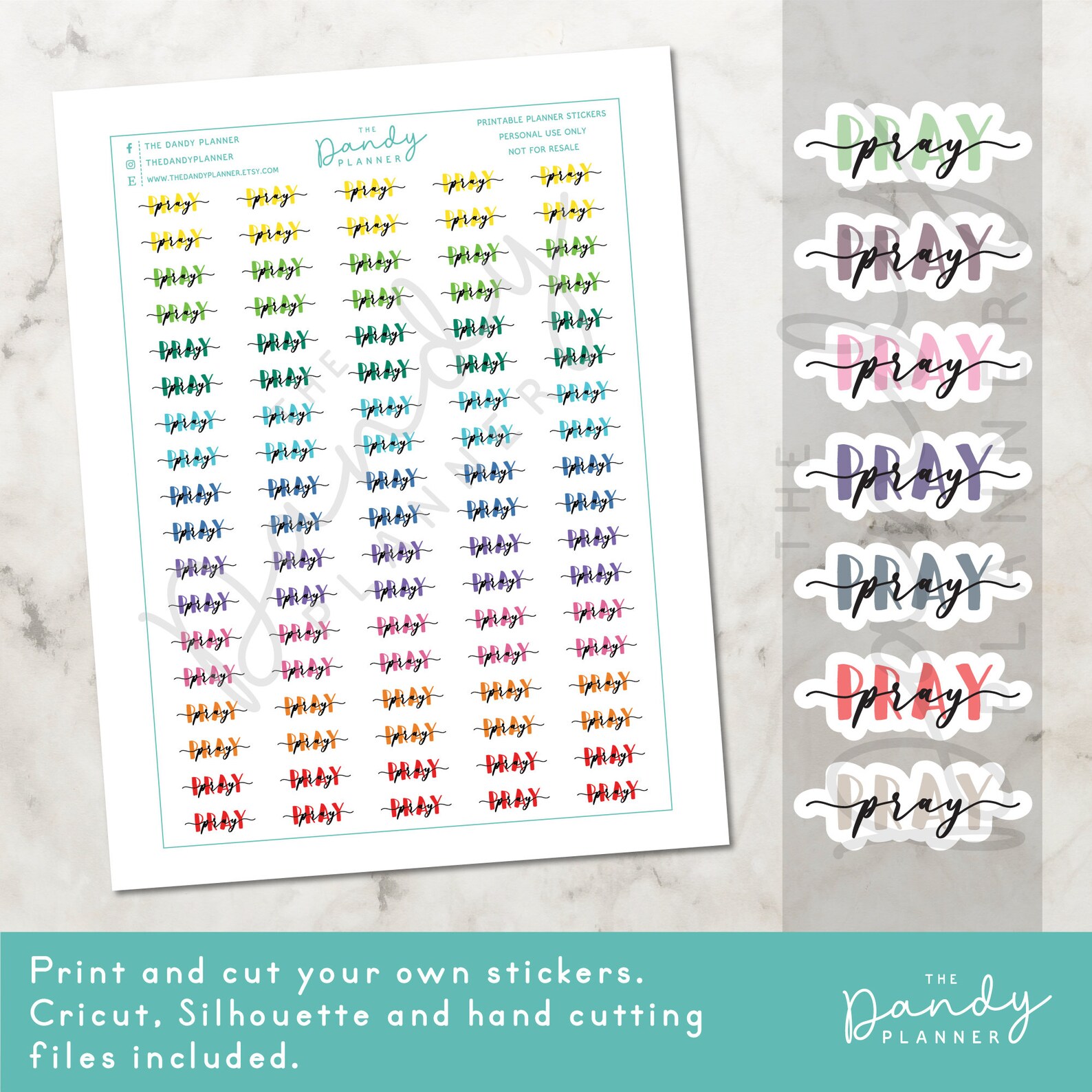 Pray Script Planner Stickers Printable, Rainbow Script Daily Prayers ...