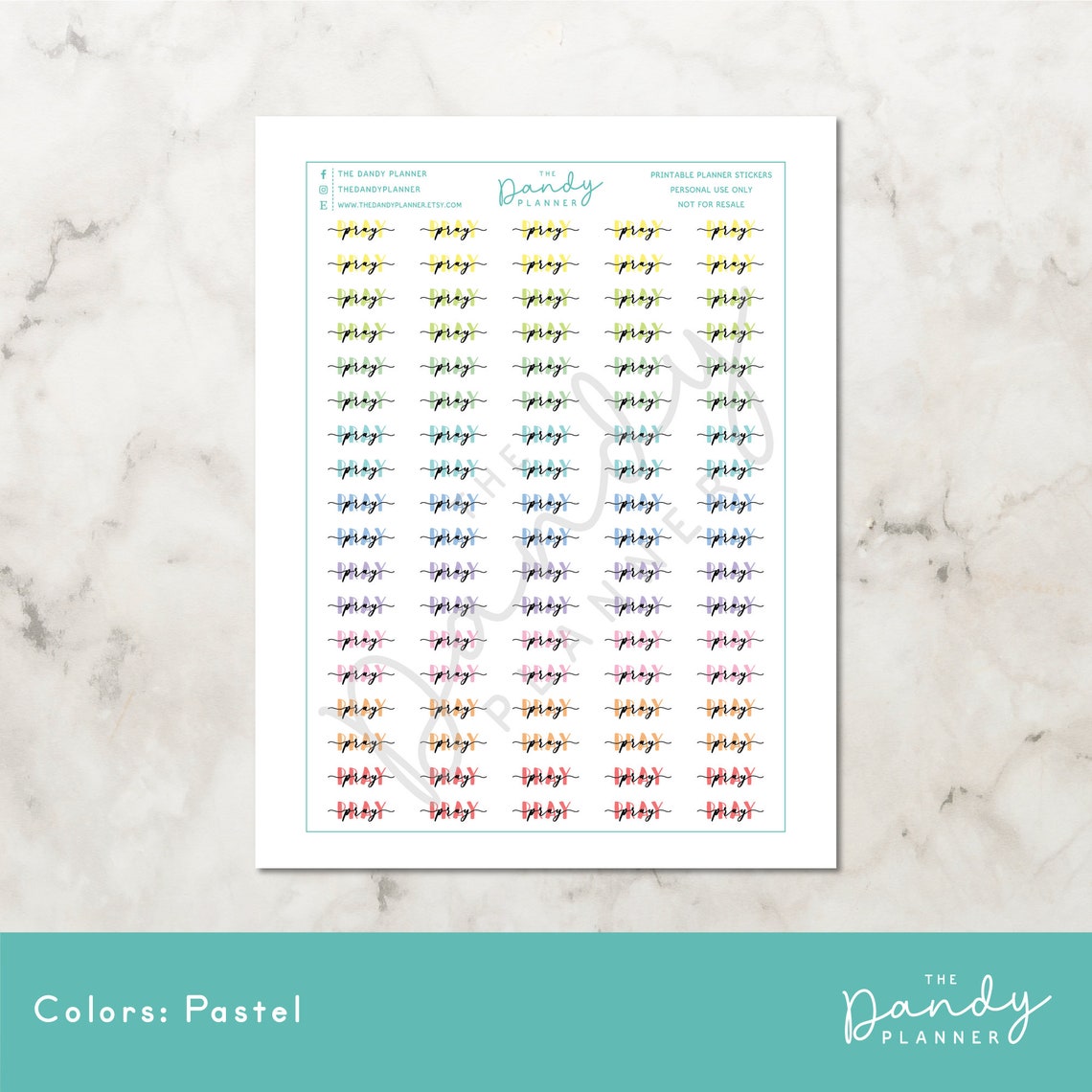Pray Script Planner Stickers Printable Rainbow Script Daily | Etsy