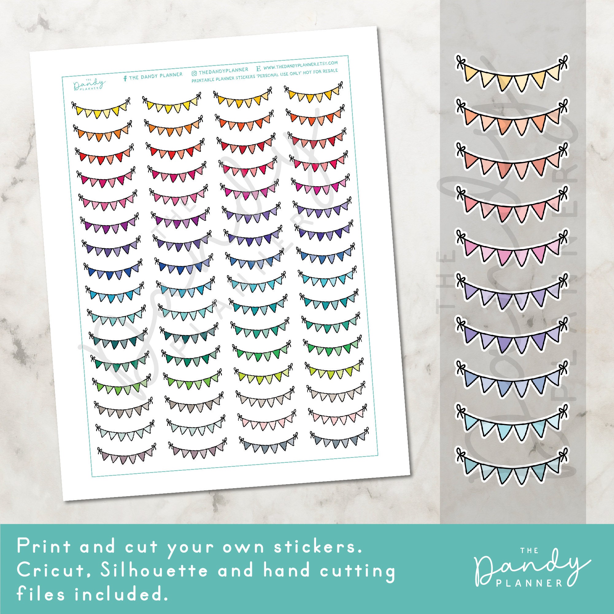 Bunting Planner Stickers Printable, Party Bunting Doodle Planning ...