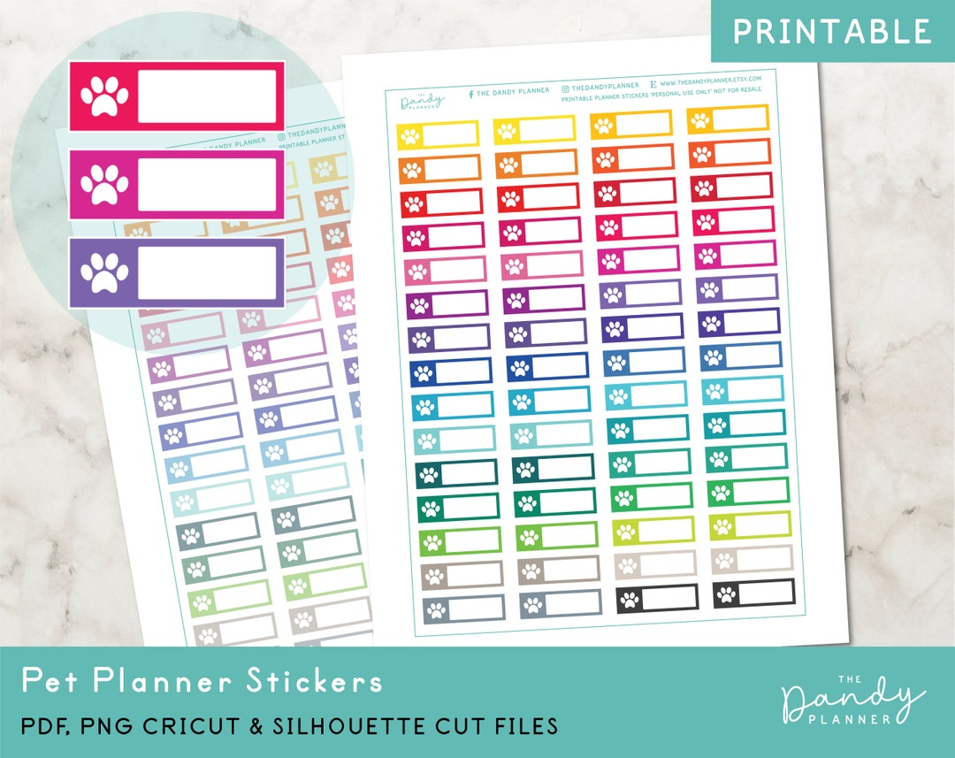 Paw Print Pet Care Planner Stickers: Bright & Pastel (PDF, PNG, Cricut ...