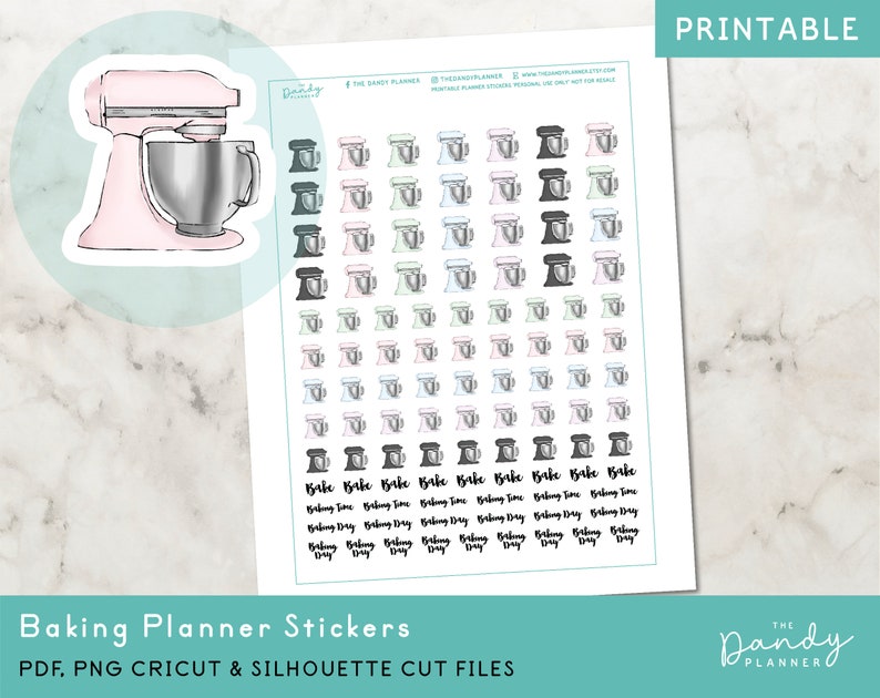 Baking Planner Stickers Printable Mixer Planner Stickers | Etsy
