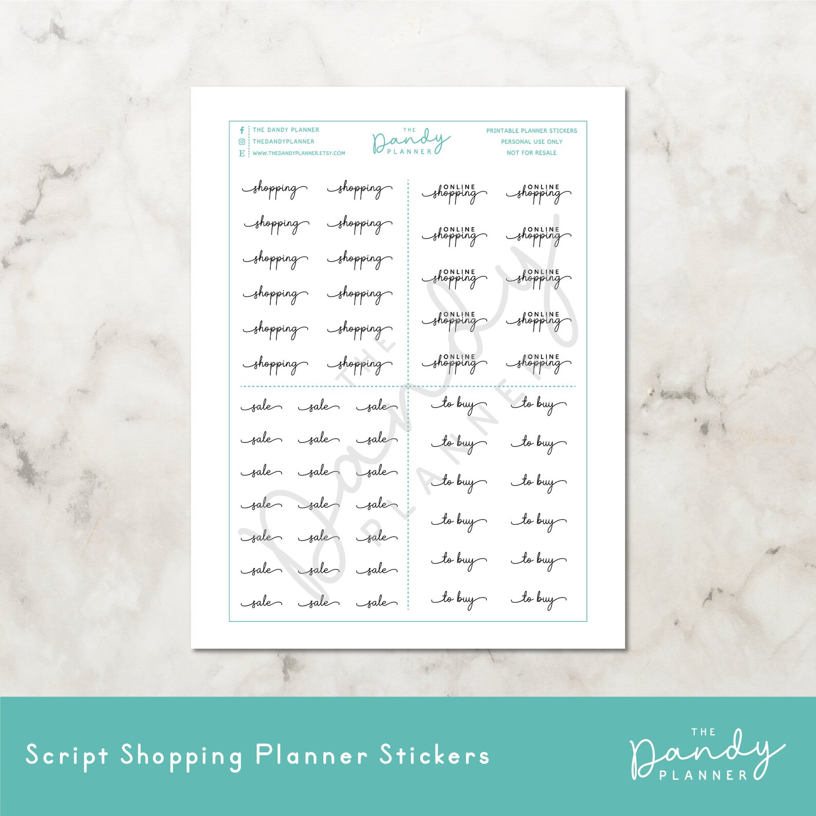 Shopping Planner Stickers Printable, Script Planner Stickers, Planner ...