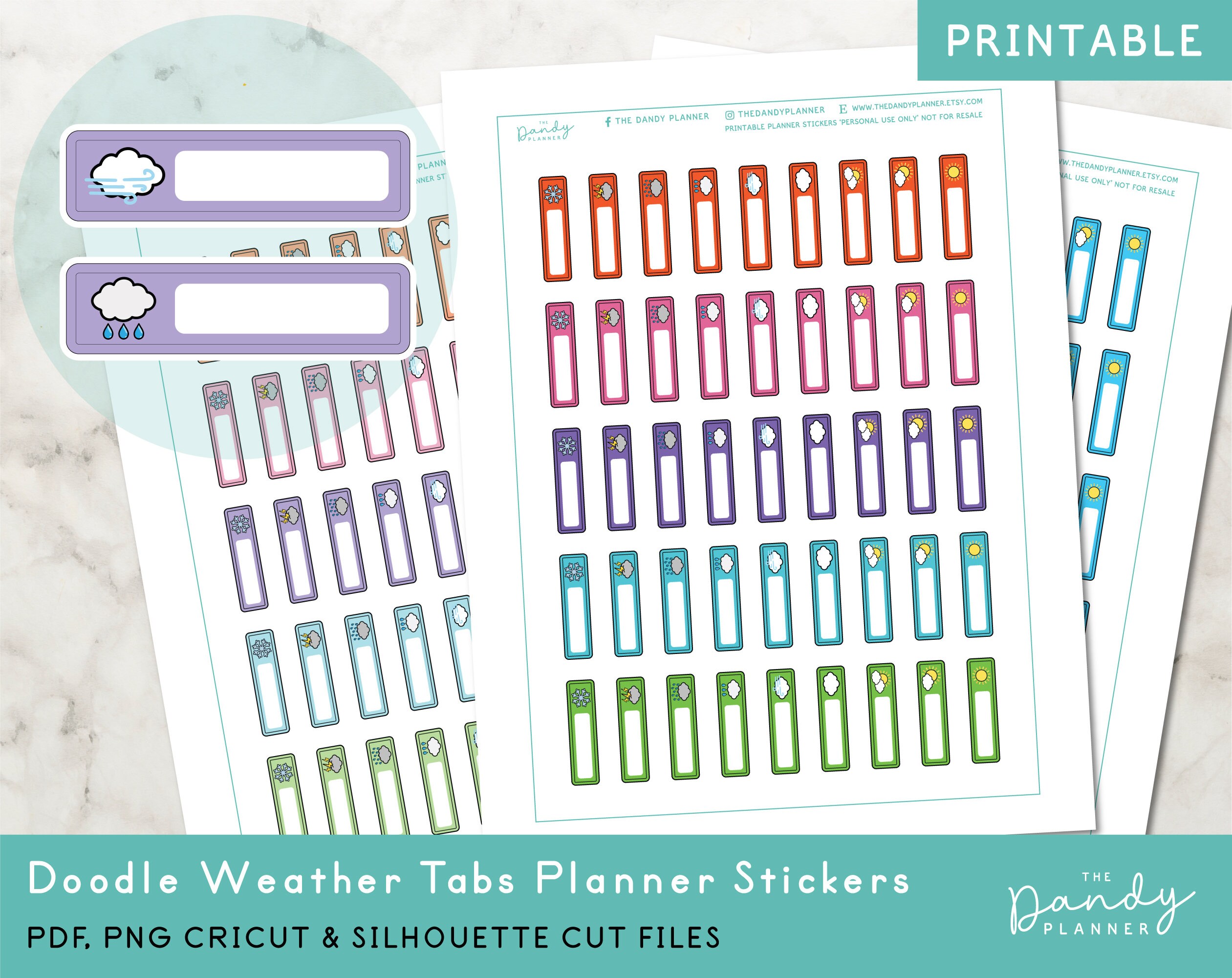 Doodle Weather Tabs Stickers Printable, Weather Tab Planning Stickers ...