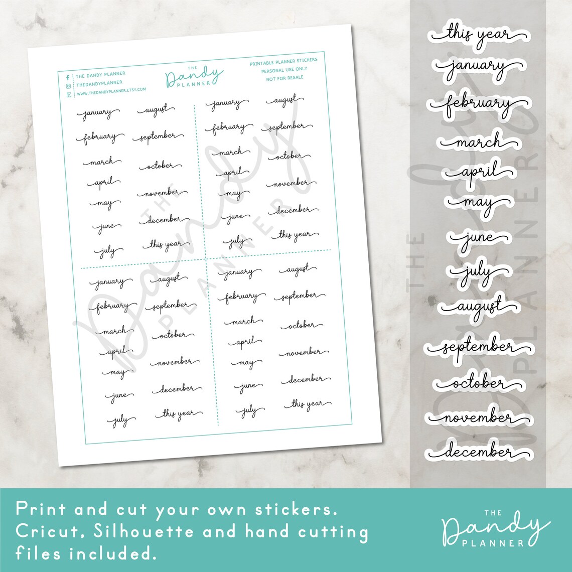Months Script Planner Stickers Printable Script Planner - Etsy