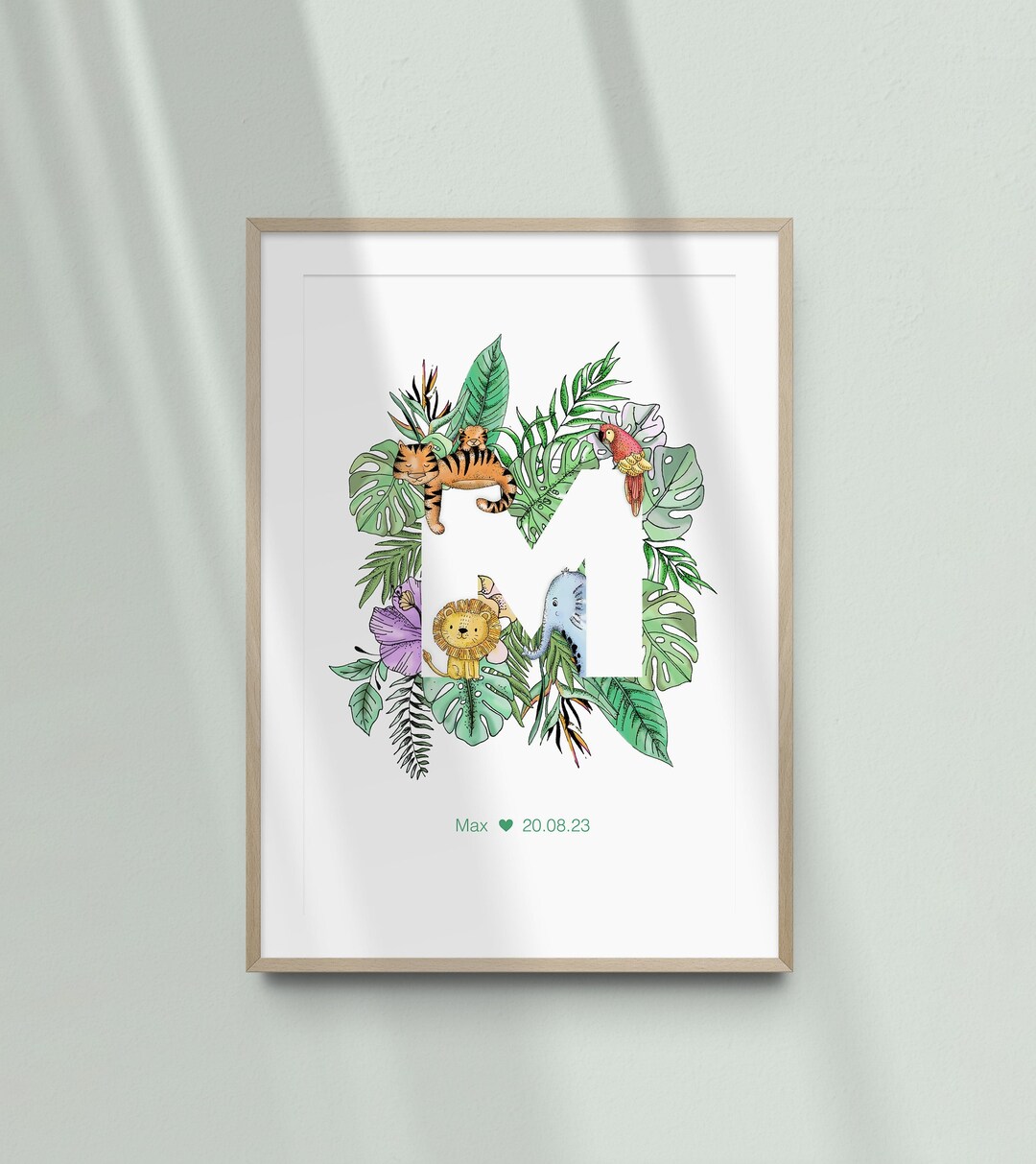 Safari Letter Art Print Zoo Animal Initial Illustration Children's Baby ...