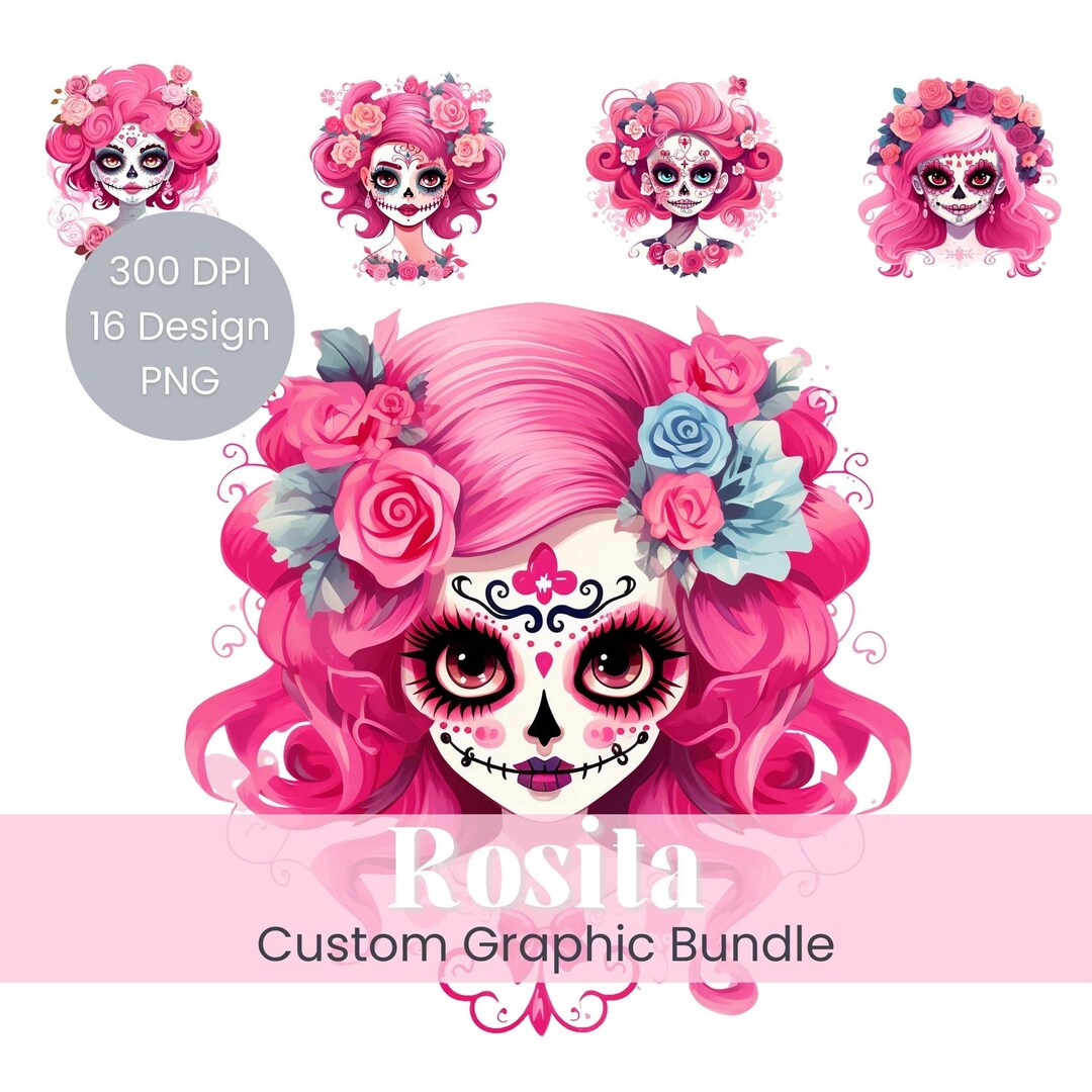 Rosita: Pink & Black Pin-up Sugar Skulls Set of 12 Clip Art - Etsy