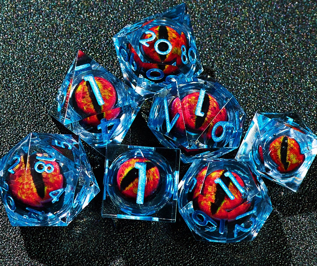 Red Beholder's Eye Dnd Dice Set Liquid Core for D&d Gifts , Liquid Core ...