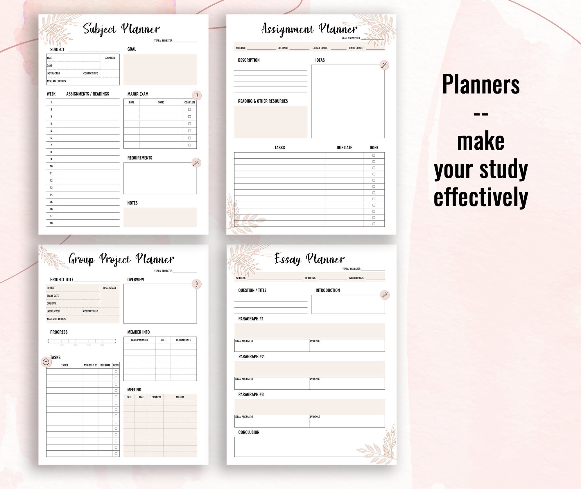 Student Planner Study Planner College Academic School | Etsy