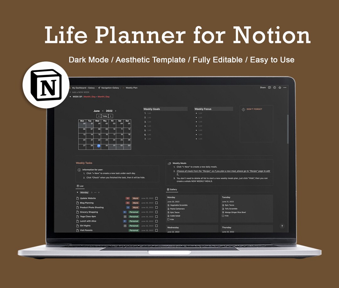 Dark Mode Notion Template Aesthetic Notion Template All in - Etsy