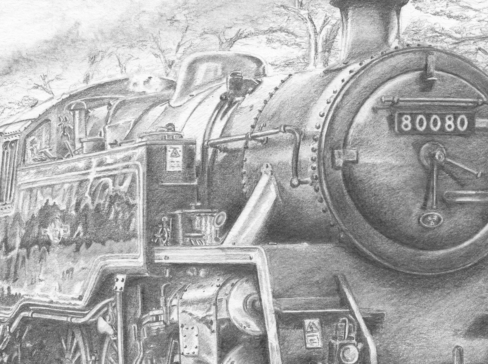 PRINT Steam Locomotive Pencil Drawing 'station Approach' Limited ...