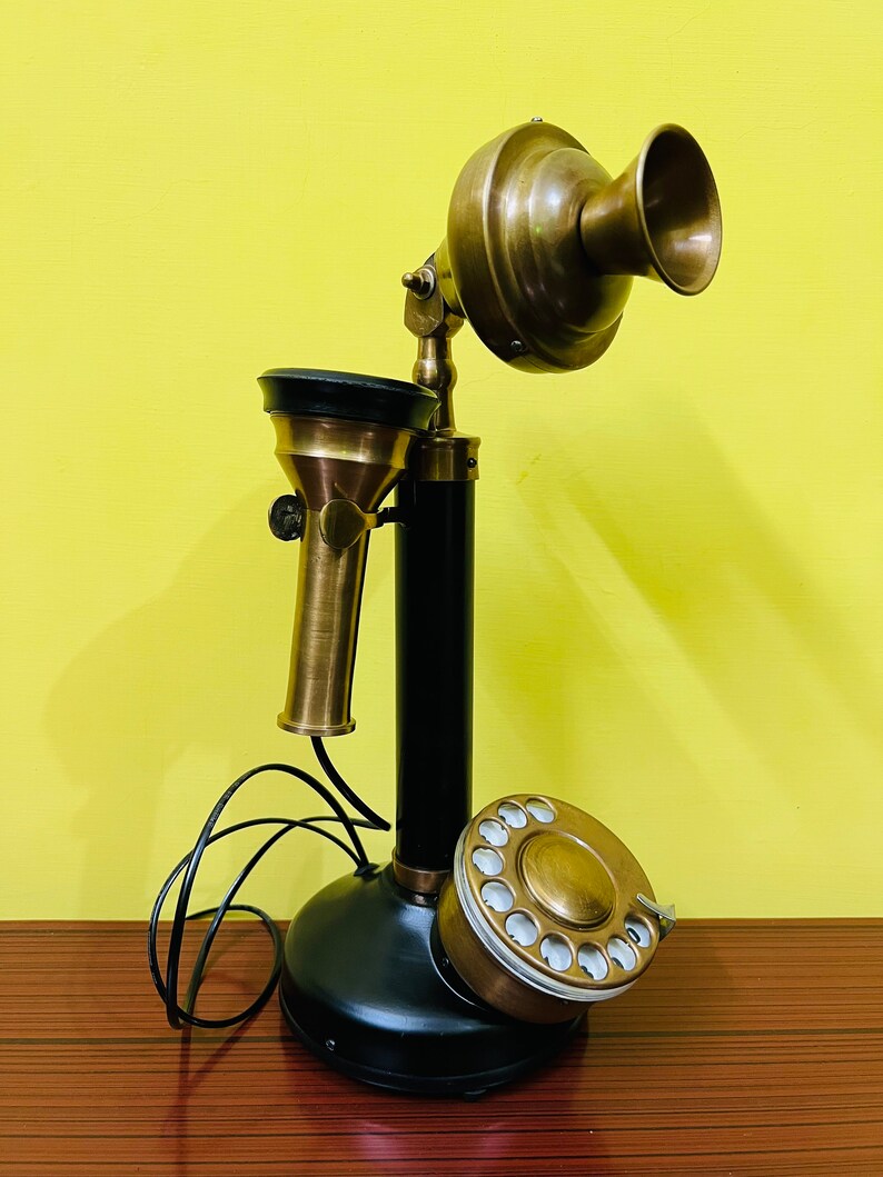 Brown Antique Finish Candle Telephone, Handcrafted Brass Rotary Dial ...