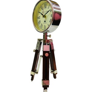 Desk Clock Chrome Finish With Adjustable Wooden Tripod Handcrafted for ...