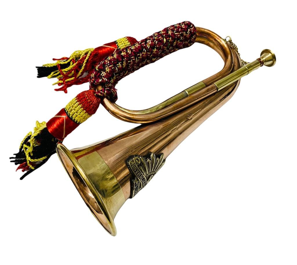 12 Inch Brass & Copper Bugle Australian Military Bugle With Silk Rope ...