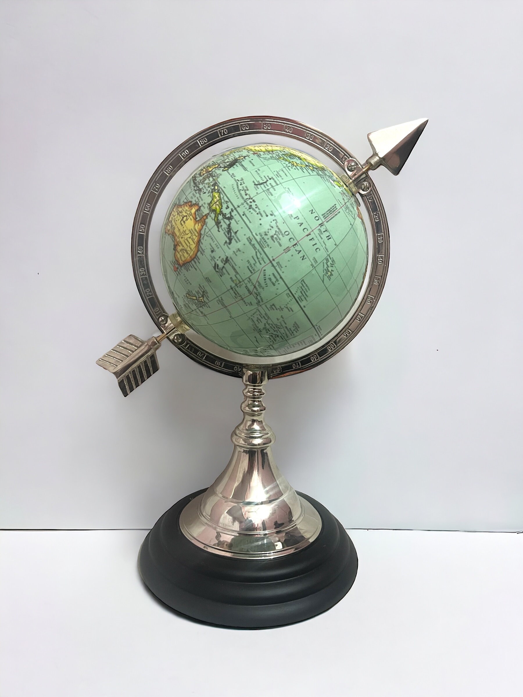 Arrow World Map Globe, Unique Globe, Wooden Base, Rotating Globe ...