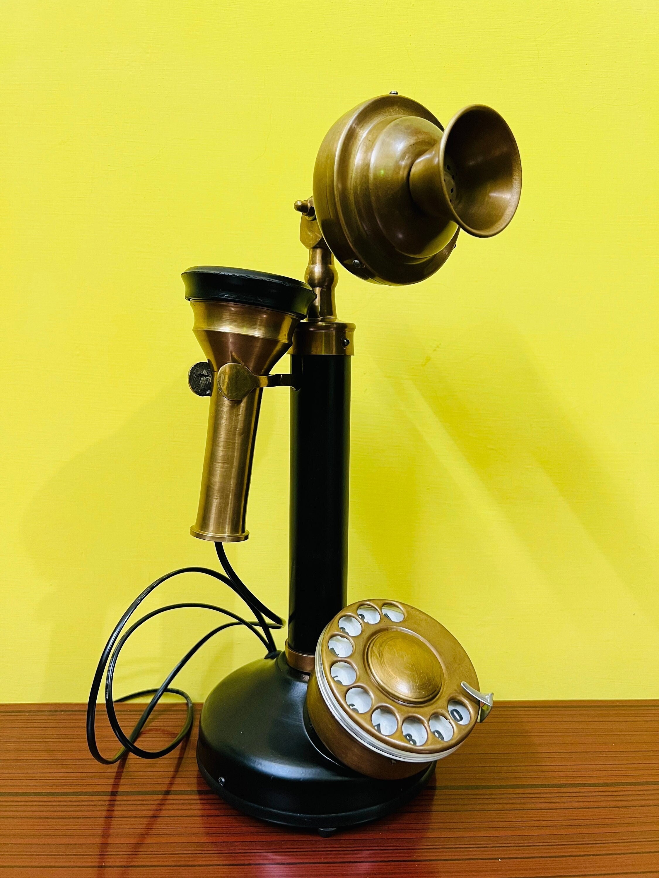 Brown Antique Finish Candle Telephone, Handcrafted Brass Rotary Dial ...