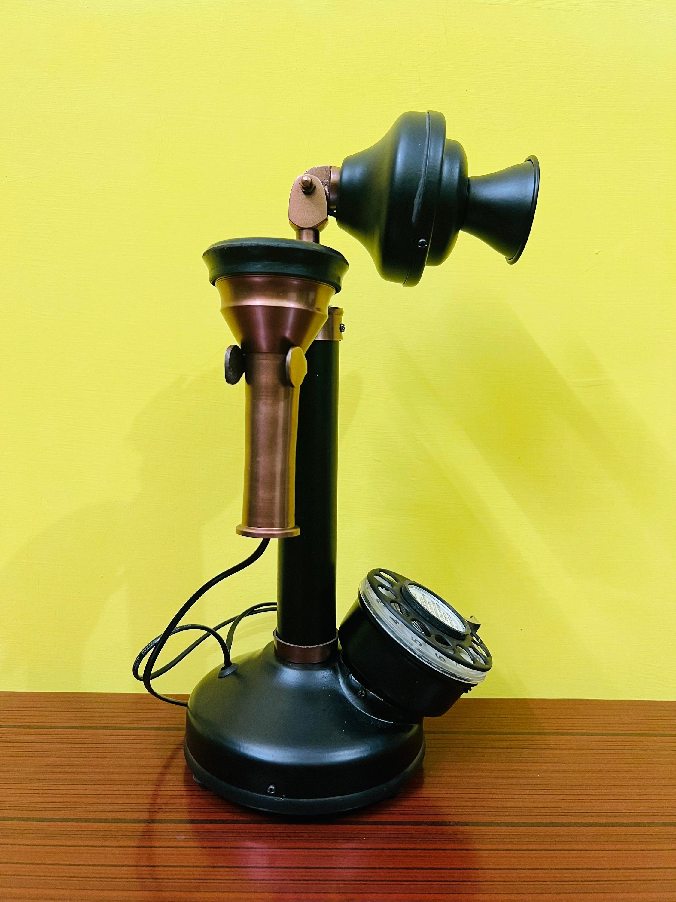 Copper Finish Candlestick Telephone, Rotary Dial Unique Telephone ...