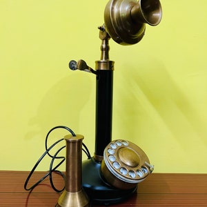 Brown Antique Finish Candle Telephone, Handcrafted Brass Rotary Dial ...