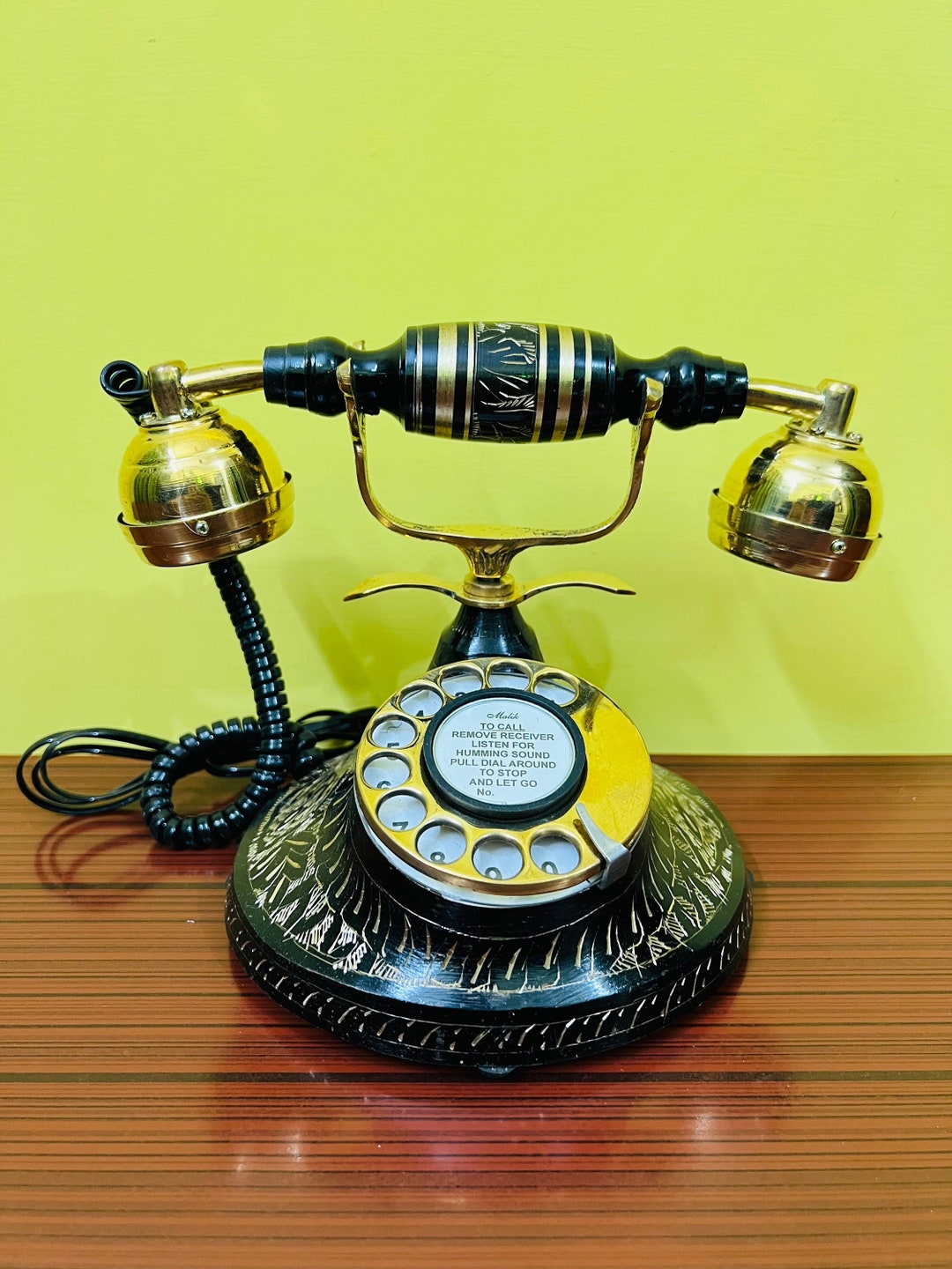 Black & Brass Rotary Dial Phone | Nautical Replica Telephone | Retro ...