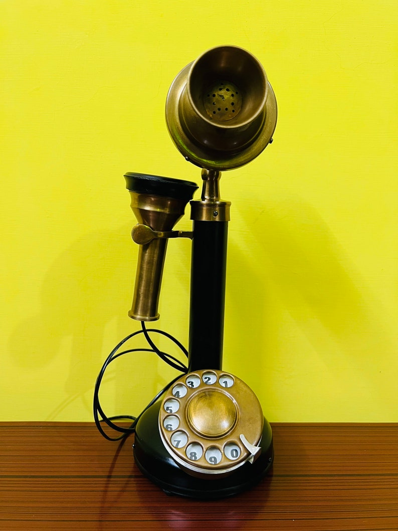 Brown Antique Finish Candle Telephone, Handcrafted Brass Rotary Dial ...