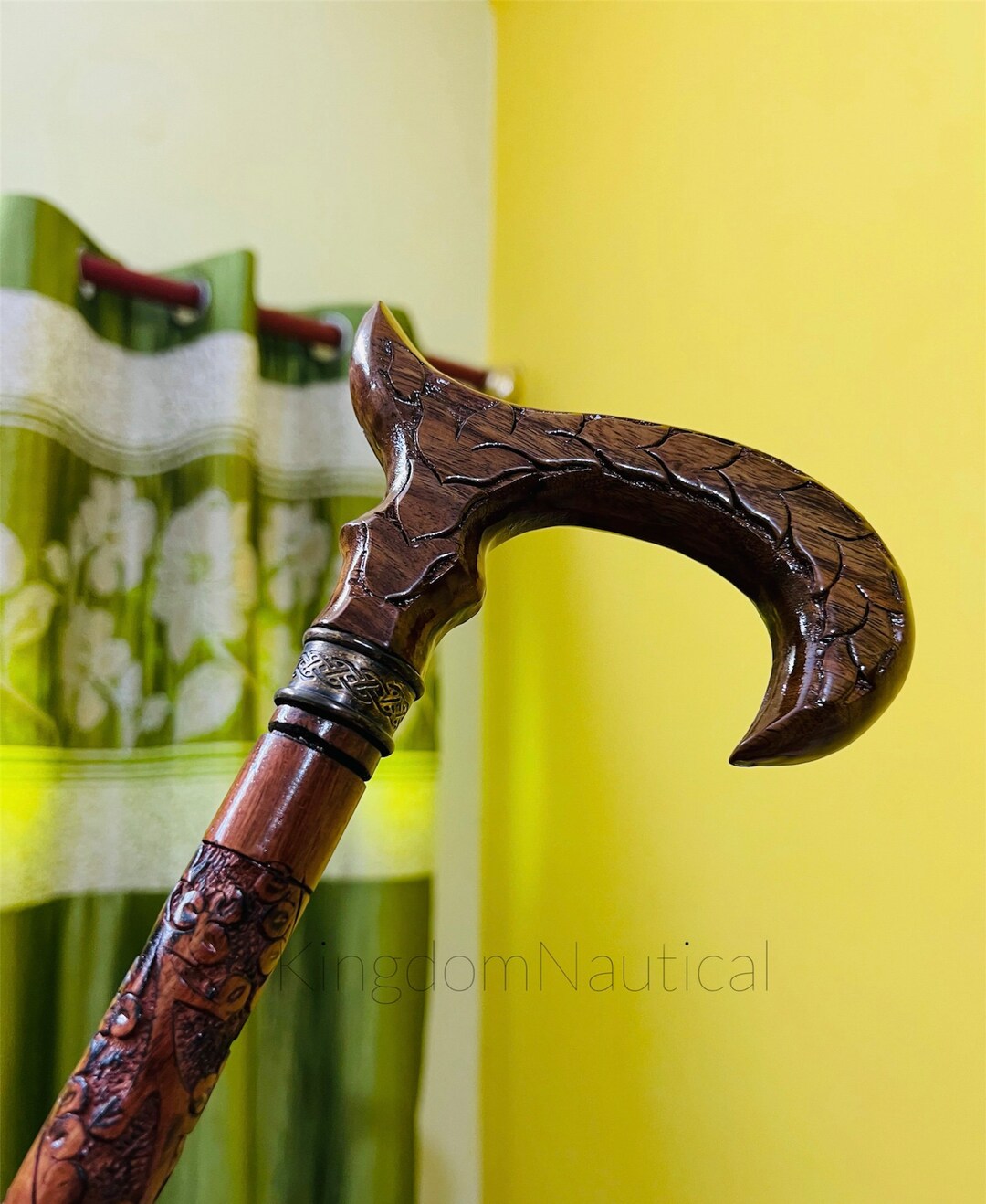 Wooden Engraved Stick Canes, Wooden Walking Stick, Two Fold Walking ...