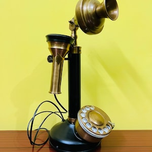 Brown Antique Finish Candle Telephone, Handcrafted Brass Rotary Dial ...