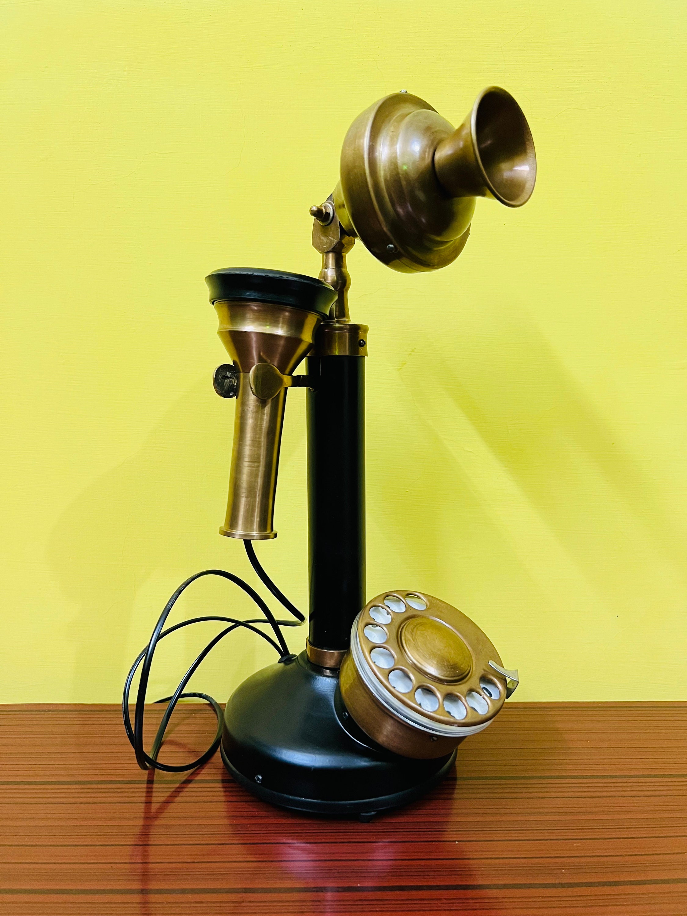 Brown Antique Finish Candle Telephone, Handcrafted Brass Rotary Dial ...