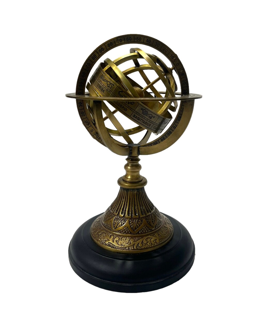 Brass Armillary / Engraved Armillary Sphere / Wooden Base / Marine ...