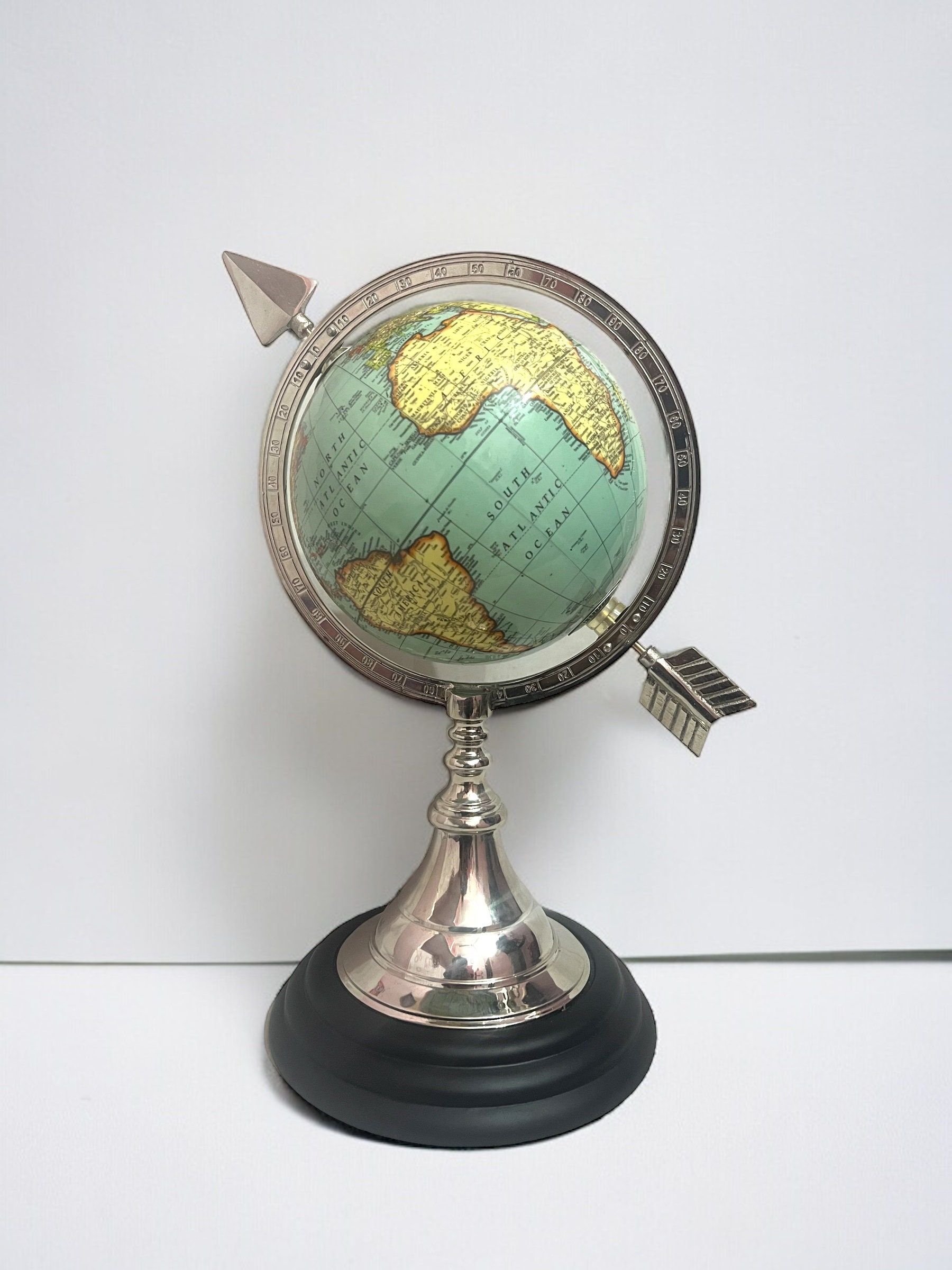Arrow World Map Globe, Unique Globe, Wooden Base, Rotating Globe ...