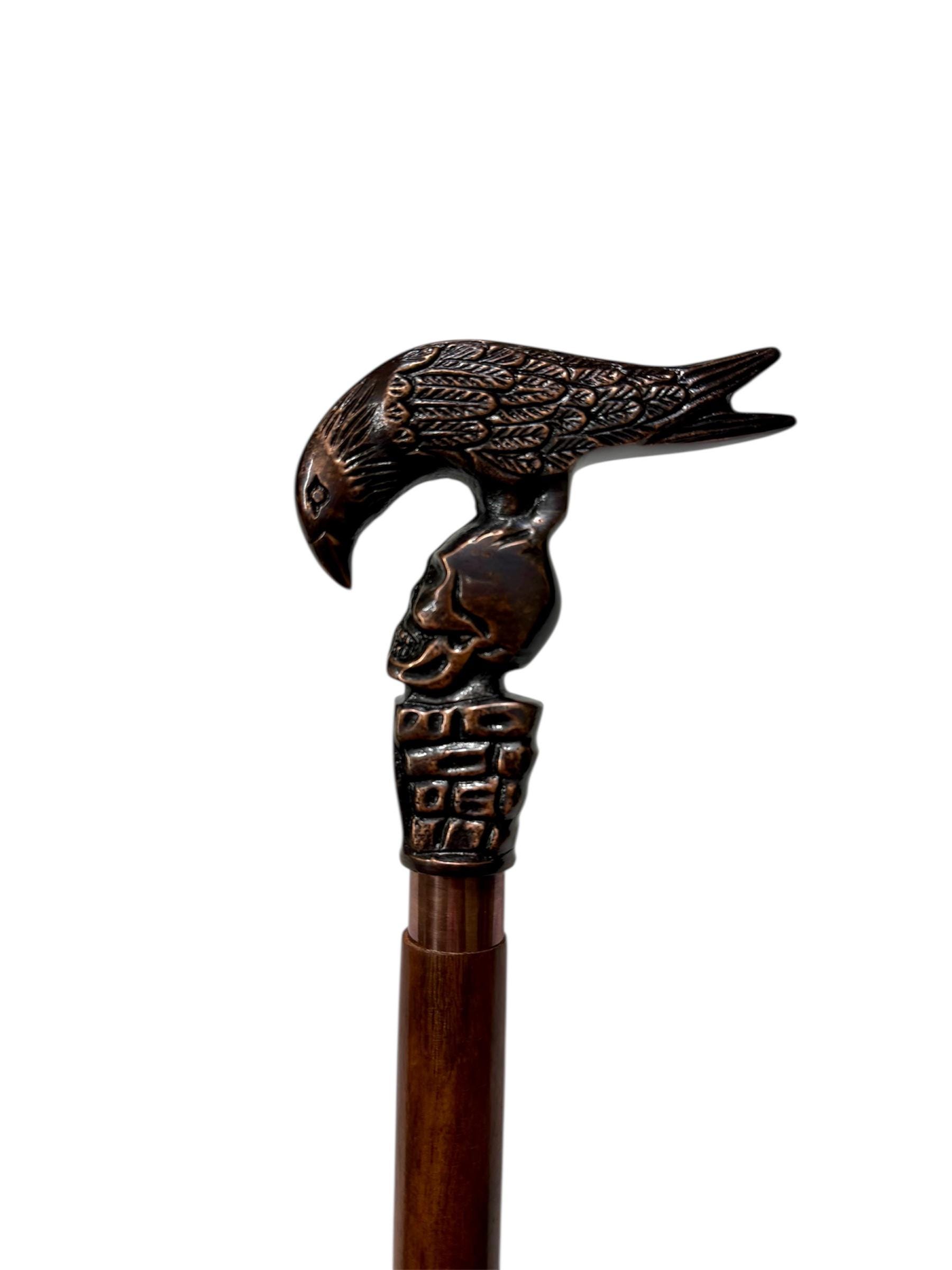 Raven Skull Walking Cane – Gothic Bird Handle, Vintage Bronze Finish ...
