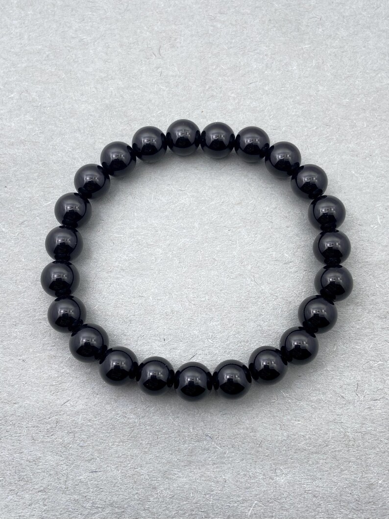 Black Tourmaline Beaded Bracelets, Natural Crystal, Stretch Bracelet ...