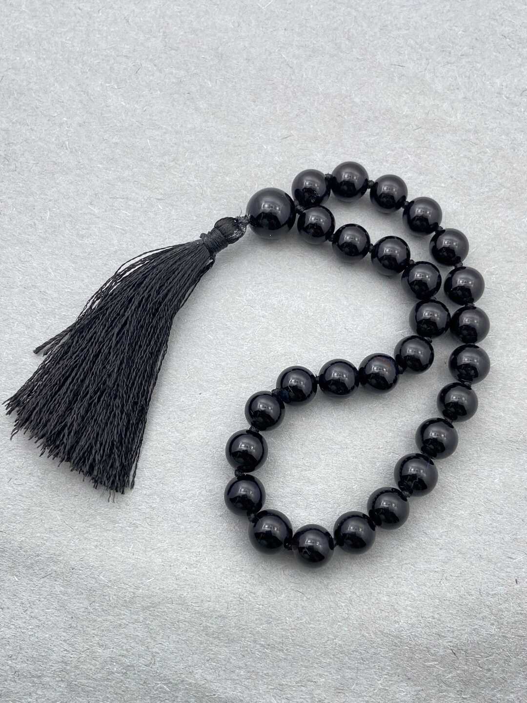 27 Beads Mala Hand Knotted | Black Obsidian Gemstone Beads, Pocket Mala ...