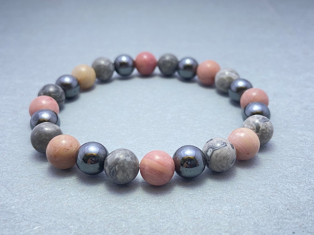 Hematite Pink Rhodonite Map Jasper Bracelet: Energy Healing - Etsy